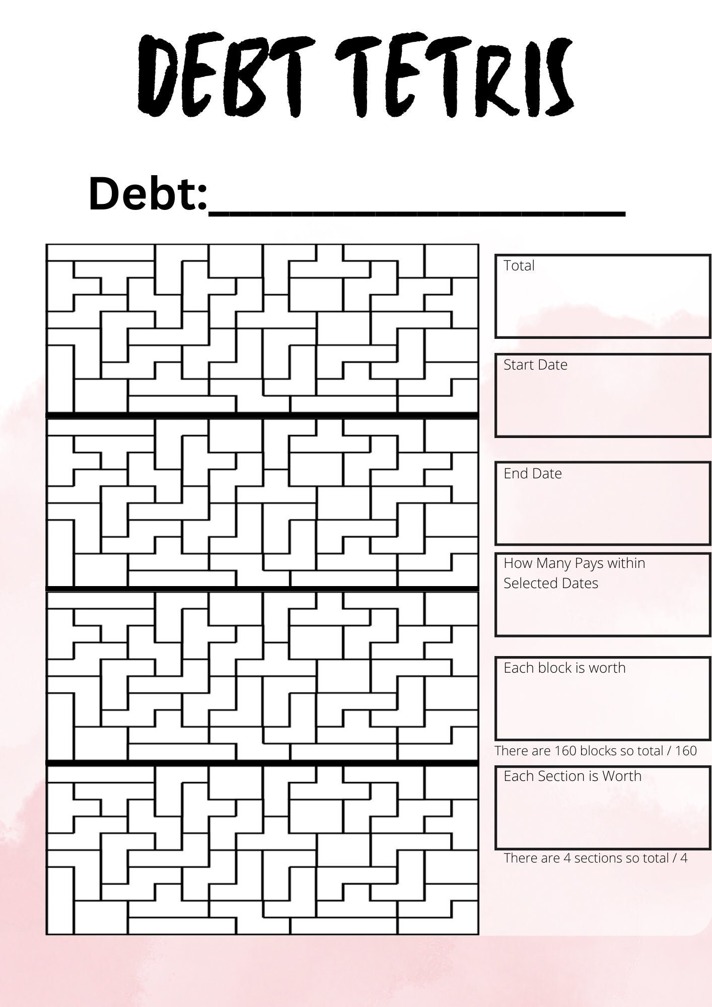 PRINTABLE Debt Tetris Pink - Etsy