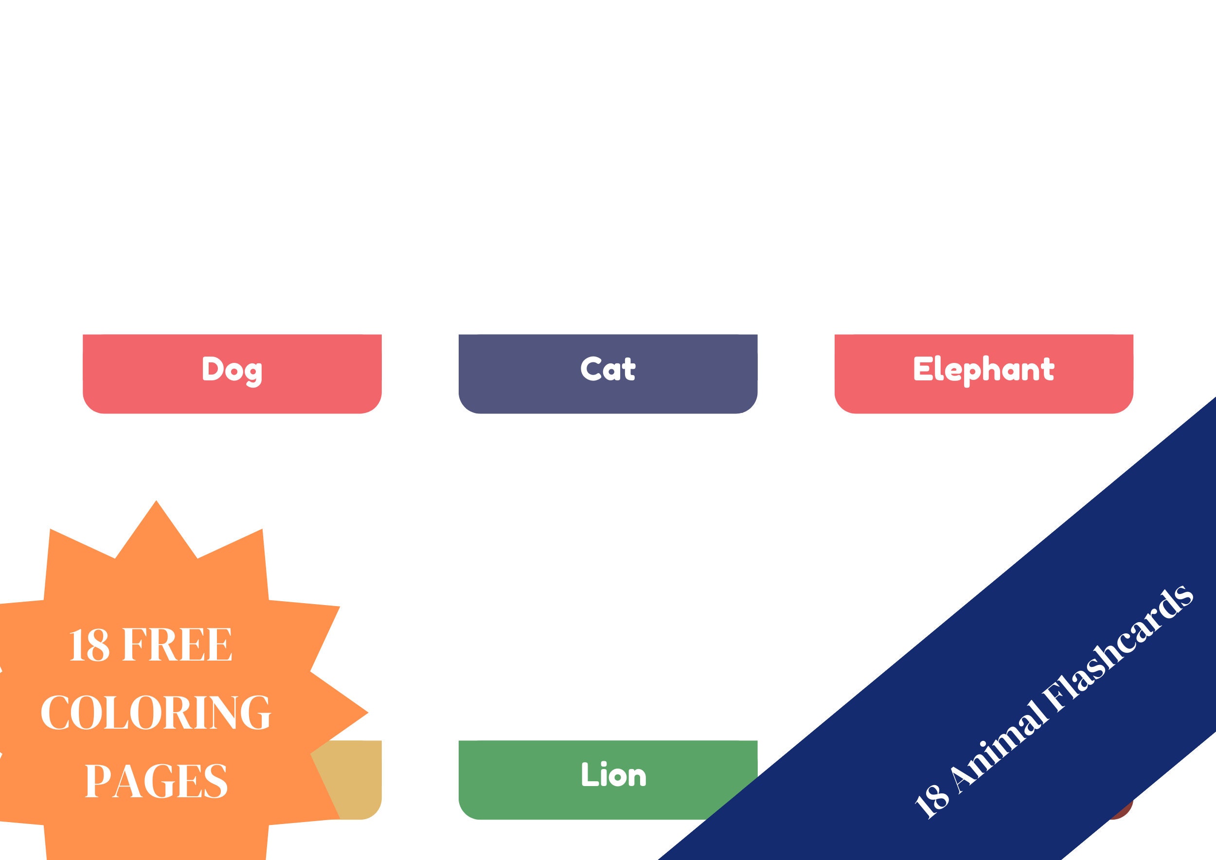 18 Fun Animal Flashcards Set With Free Coloring Pages for Kids ...