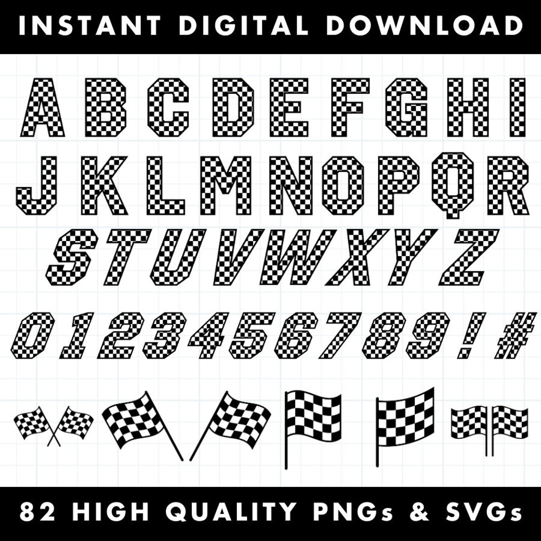 Racing Flag Checkered Alphabet Font SVG and PNG Bundle Instant Digital ...