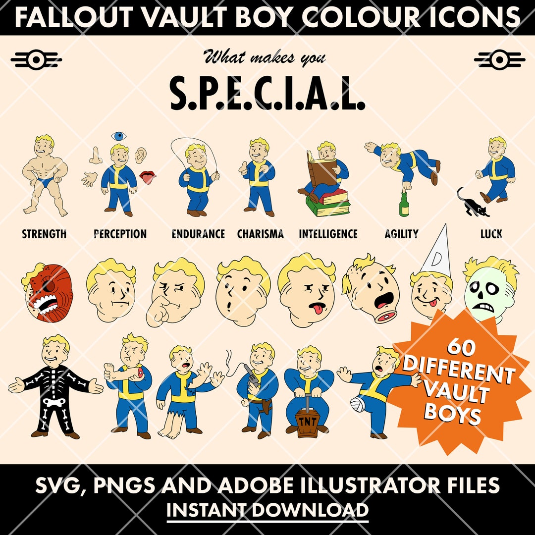 Fallout Game Series 60 Colour Vault Boy Characters Bundle Digital ...