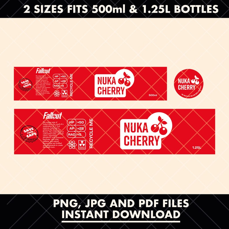 Fallout Nuka Cola Cherry Print at Home Labels Digital Download Instant ...