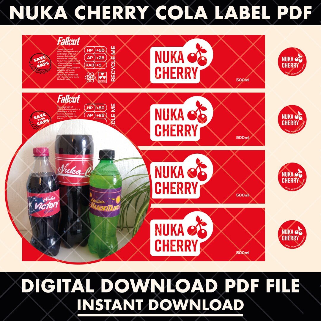 Fallout Nuka Cola Cherry Print at Home Labels Digital Download Instant ...