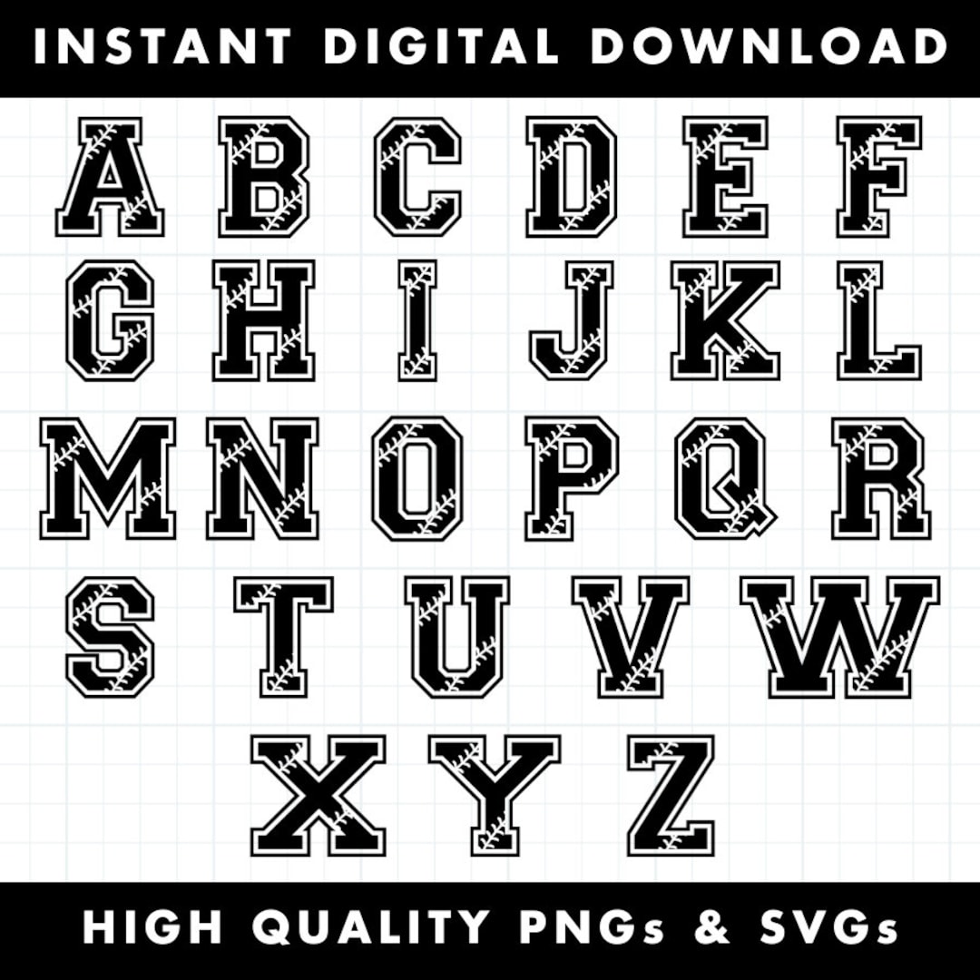 Baseball Alphabet Font SVG and PNG Bundle Instant Digital Download Kit ...