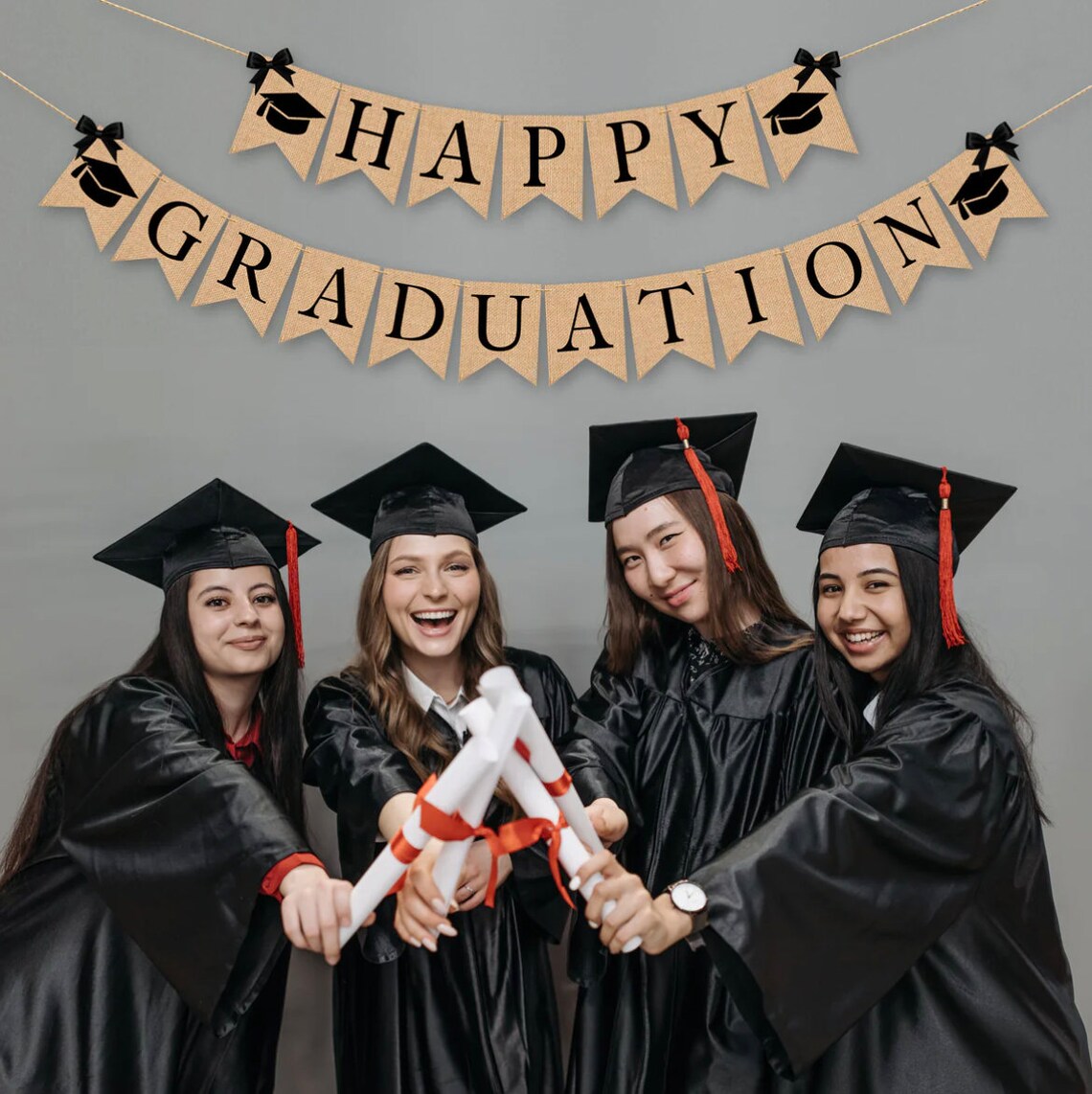Happy Graduation Bunting Banner, Customized Burlap Pennants, Celebrate ...