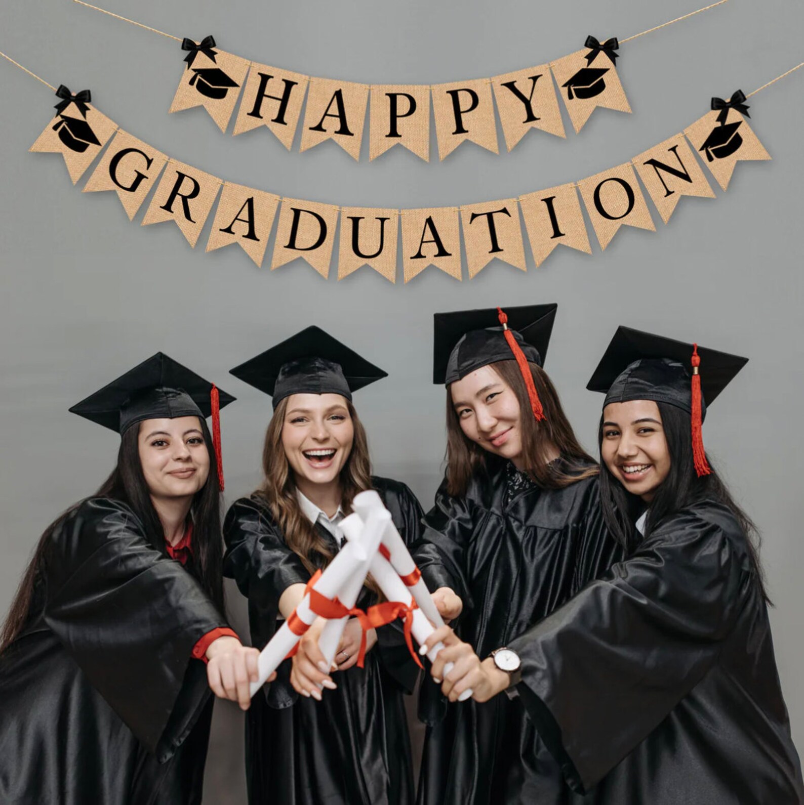 Happy Graduation Bunting Banner, Customized Burlap Pennants, Celebrate ...