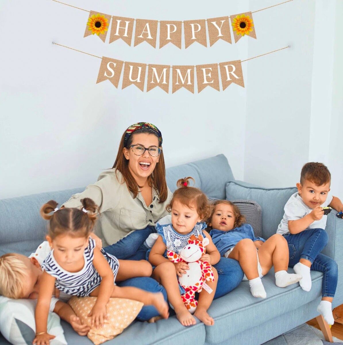 HAPPY SUMMER Banner With SUNFLOWER - Rustic Burlap Bunting for Picnic ...