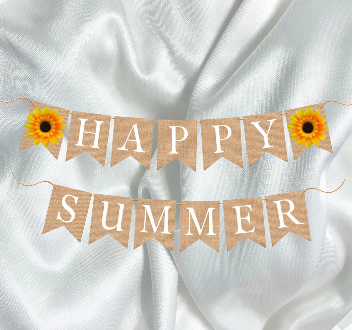 HAPPY SUMMER Banner With SUNFLOWER - Rustic Burlap Bunting for Picnic ...