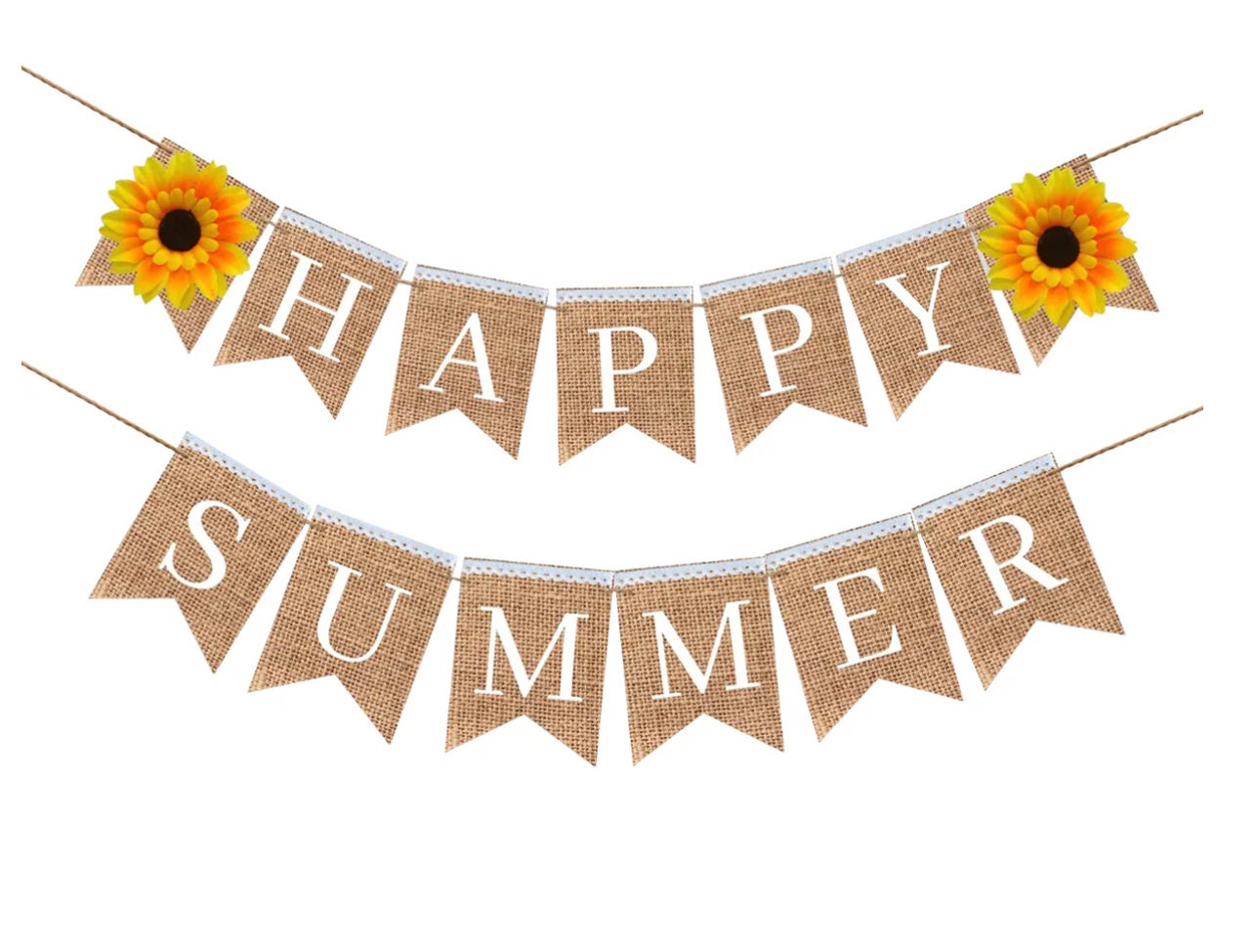 HAPPY SUMMER Banner With SUNFLOWER - Rustic Burlap Bunting for Picnic ...