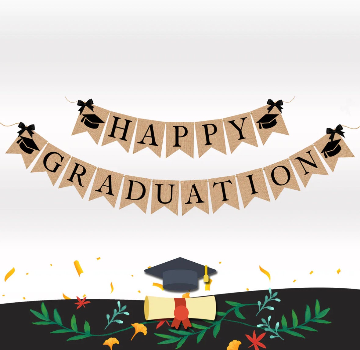 Happy Graduation Bunting Banner, Customized Burlap Pennants, Celebrate ...