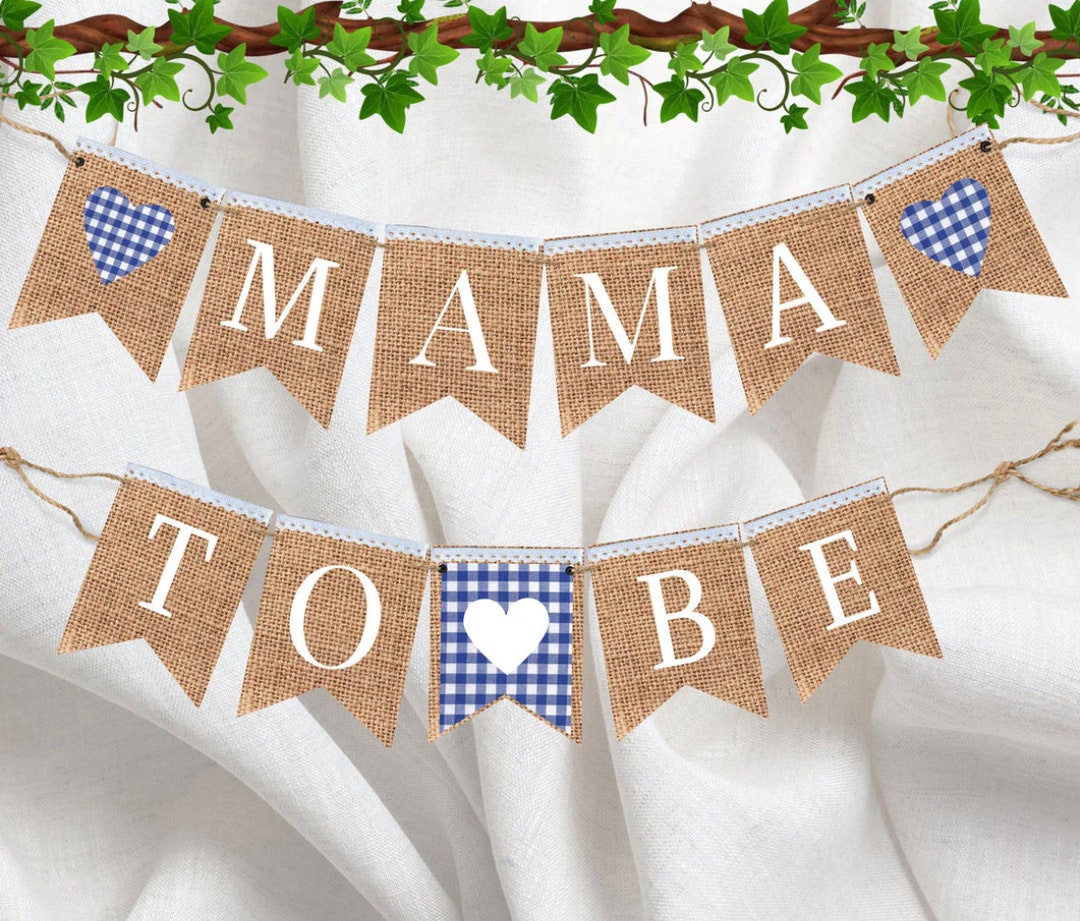 MAMA TO BE Banner, Baby Shower Bunting, Blue and White Checkered ...