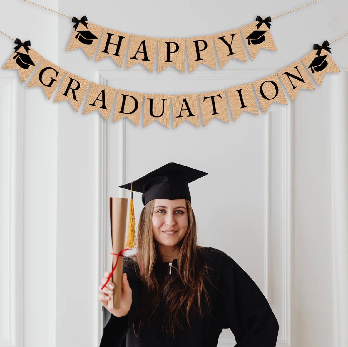 Happy Graduation Bunting Banner, Customized Burlap Pennants, Celebrate ...