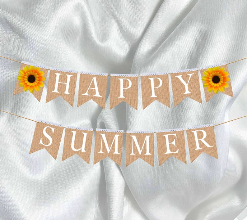 HAPPY SUMMER Banner With SUNFLOWER - Rustic Burlap Bunting for Picnic ...