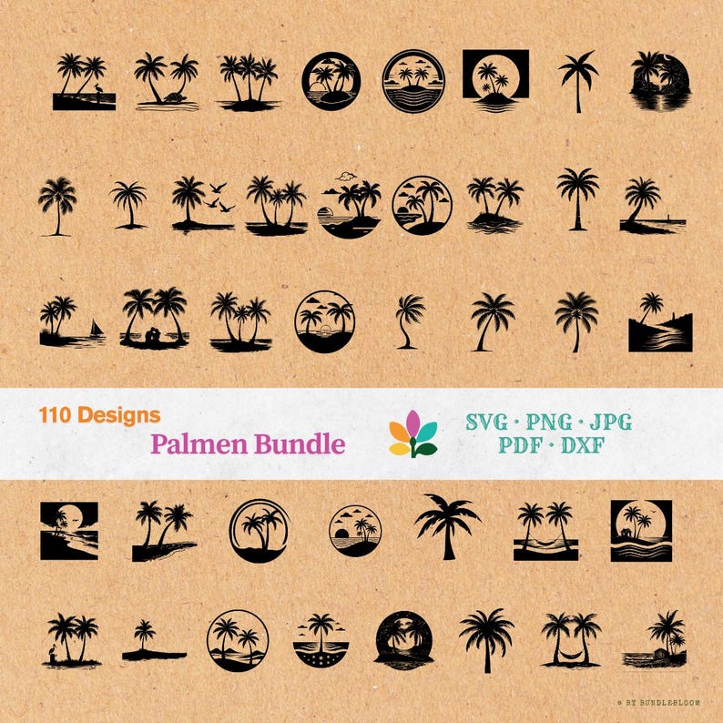 Palm SVG Bundle - +110 Palm Plotter Files, Laser Files, Tropical Palm ...