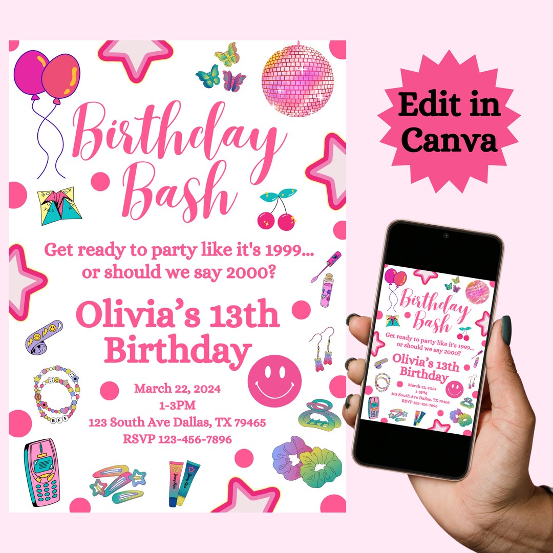Colorful 2000s Birthday Invitation 00s Retro Y2K Theme Party Invite ...