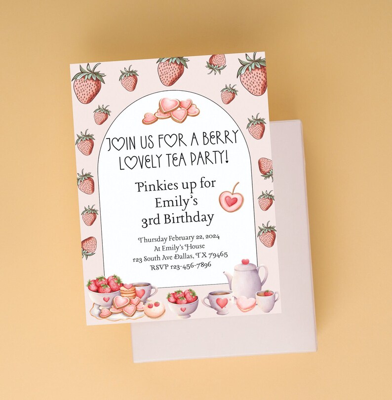 Strawberry Tea Party Birthday Party Invitation Berry Sweet Par-tea ...