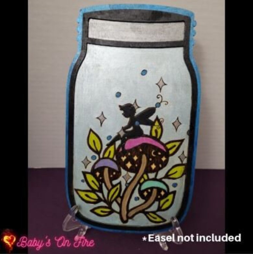 Fairy Jar Pyrography Art Wood Burned Celestial Mushroom - Etsy