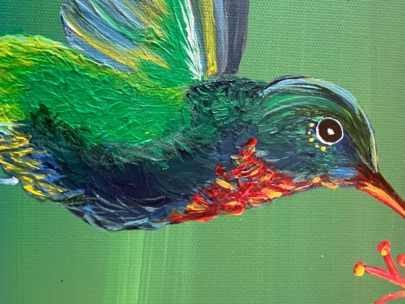 Cat and Hummingbird Painting on Canvas- One of a Kind - 12x20 Frame. - Etsy