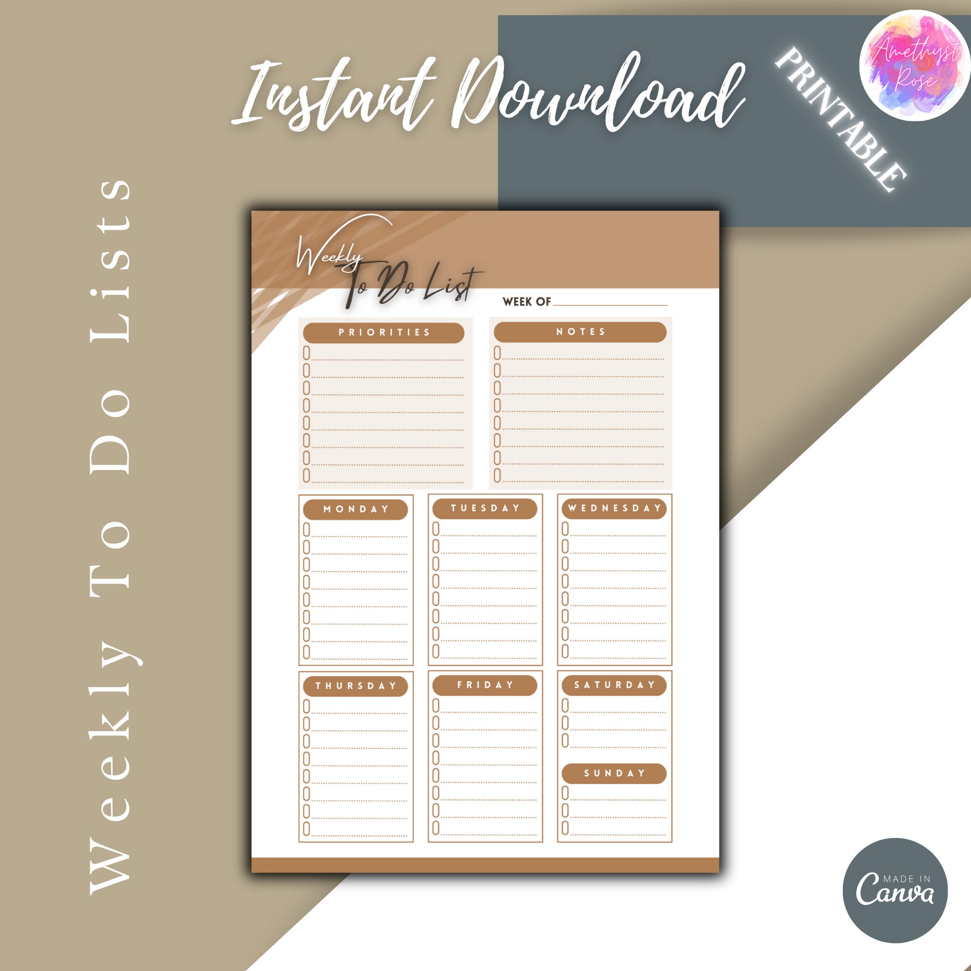 Printable Weekly to Do List | Weekly Planner Checklist | A4 Size | PDF ...