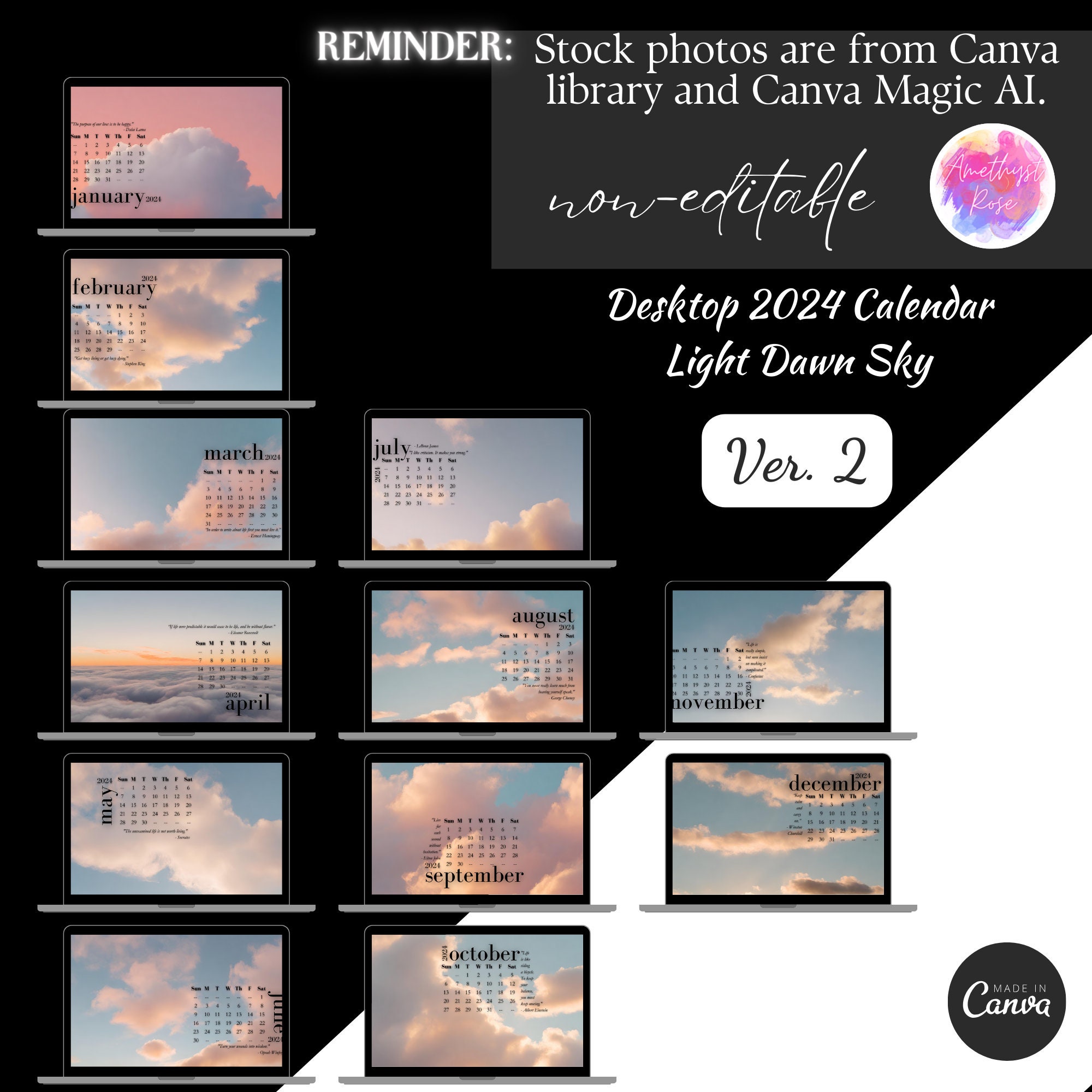 2024 Desktop Calendar Wallpaper Organizer: Dark & Light Themes (digital ...