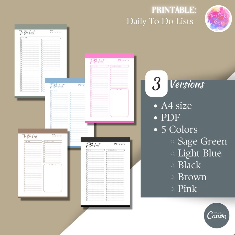 Printable Daily to Do List | Daily Planner Checklist | A4 Size | PDF - Etsy