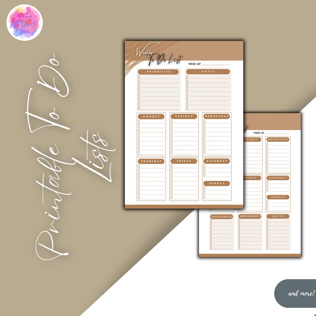 Printable Weekly to Do List | Weekly Planner Checklist | A4 Size | PDF ...