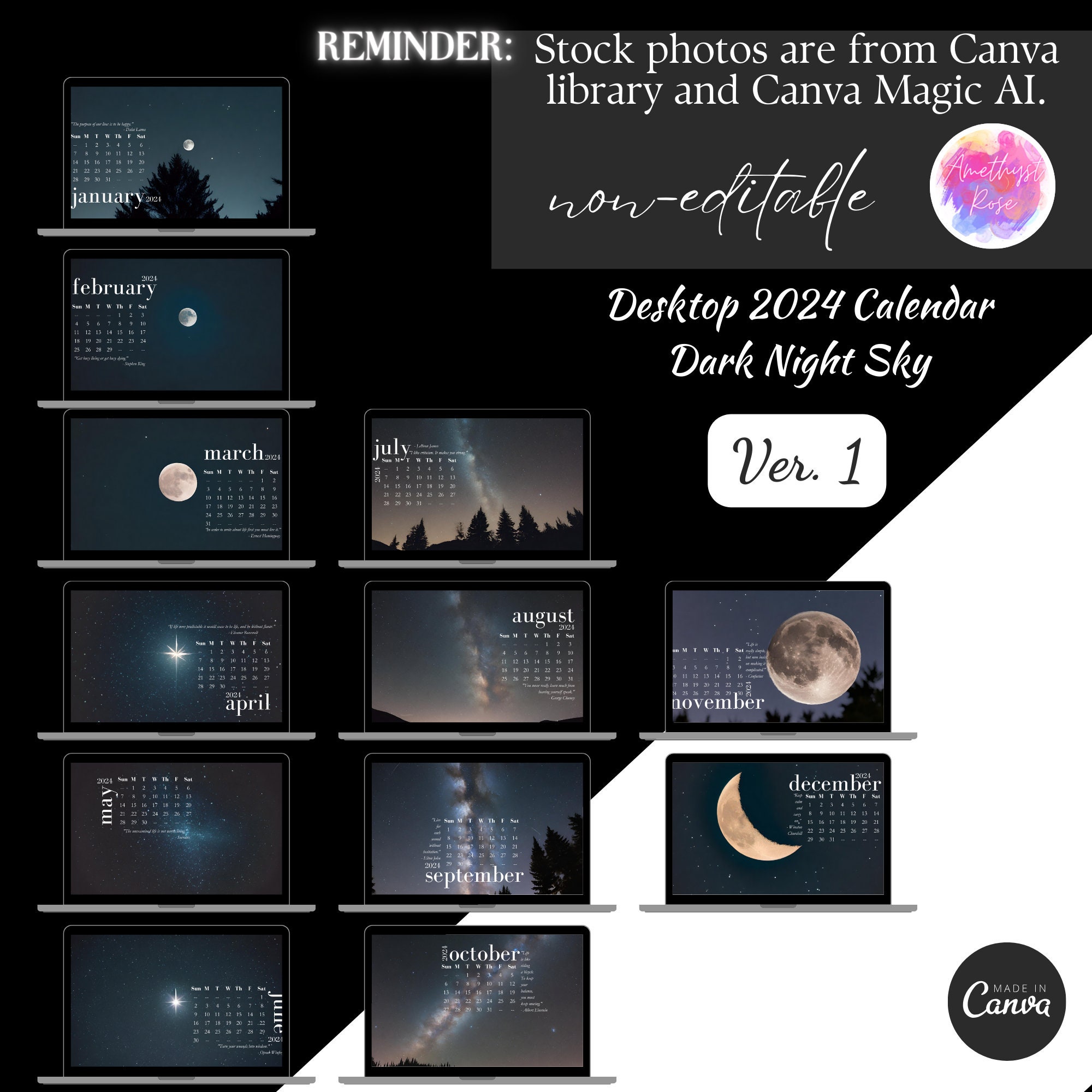 2024 Desktop Calendar Wallpaper Organizer: Dark & Light Themes (digital ...