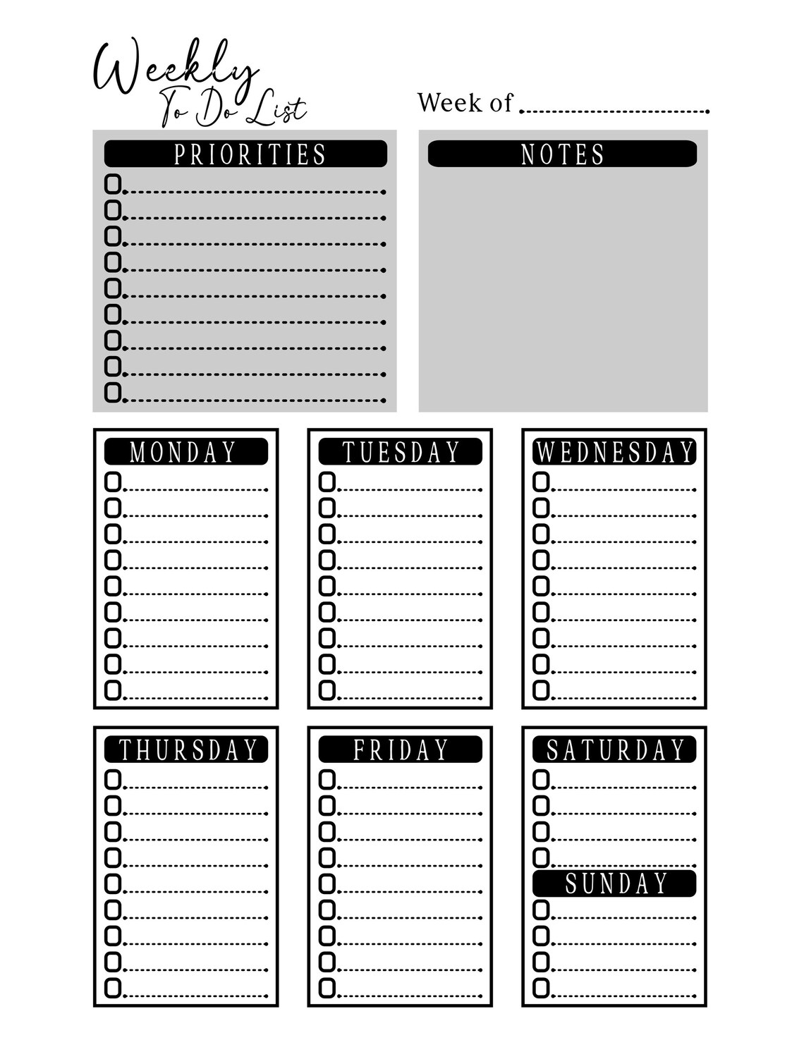 Weekly To-do List Printable – Minimalist Planner | US Letter PDF | 4 ...