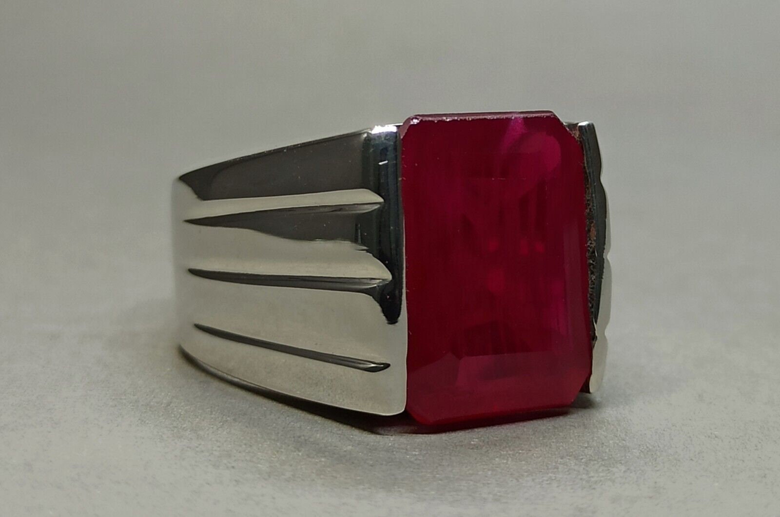 Red Ruby Ring, Men 925k Silver Ring, Genuine 15 Carat Ruby Ring ...