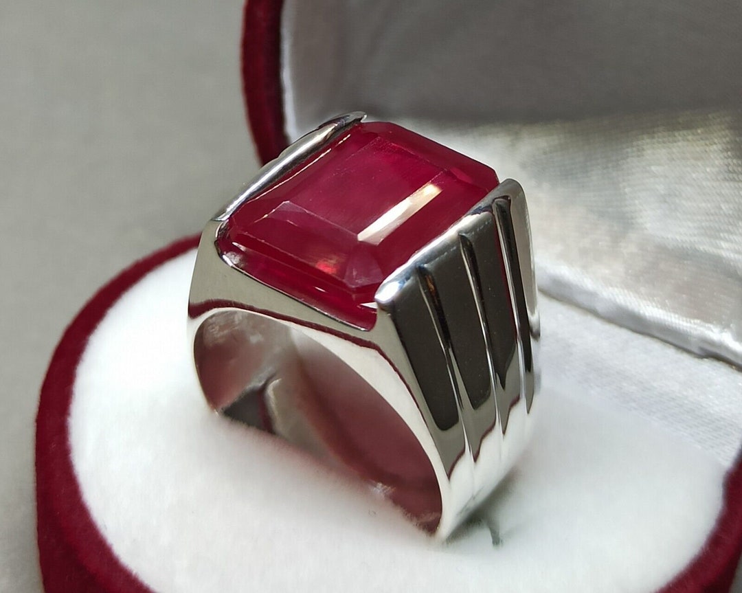 Red Ruby Ring, Men 925k Silver Ring, Genuine 15 Carat Ruby Ring ...