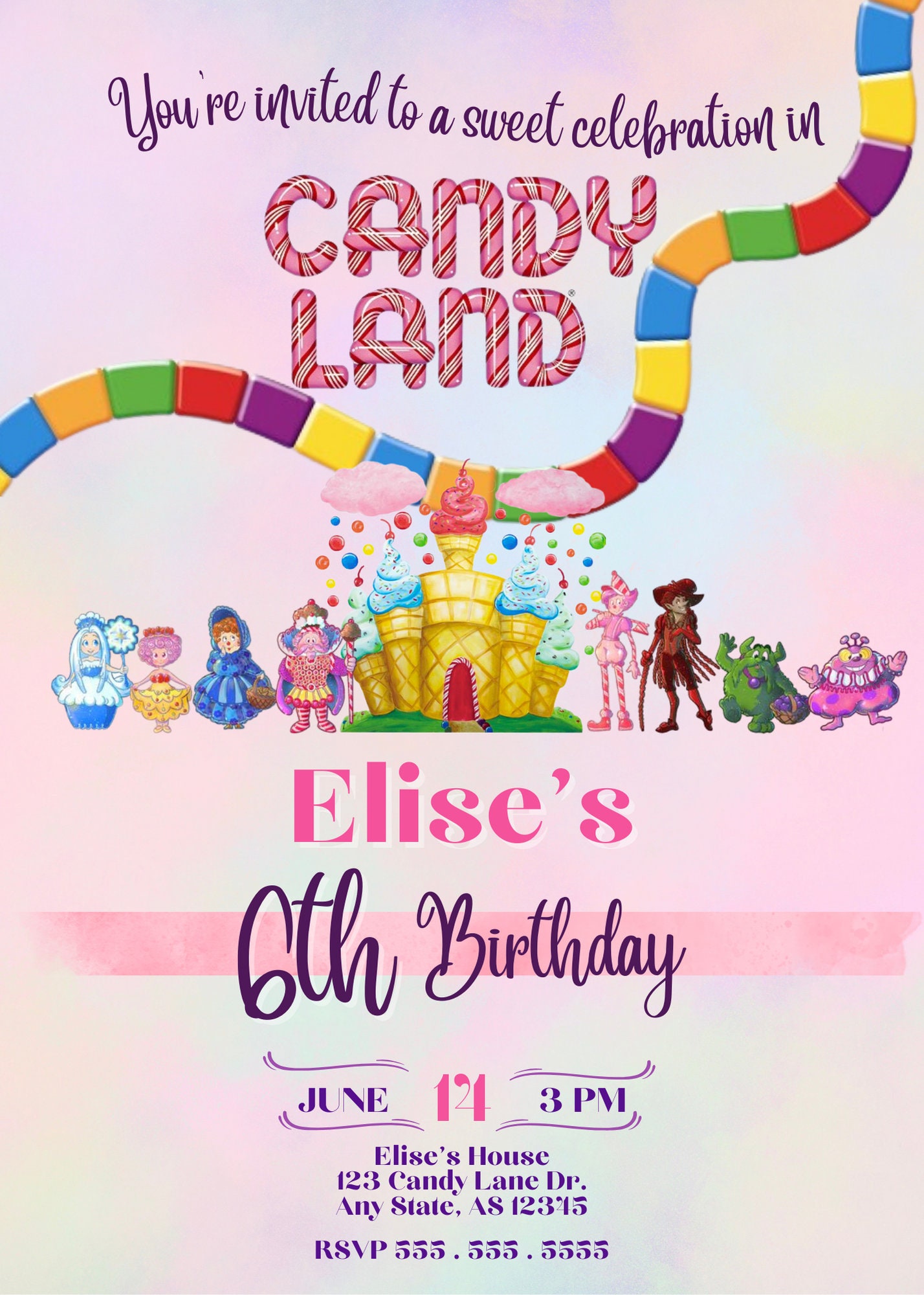 Rainbow Candy Land EDITABLE Birthday Invitation - Etsy