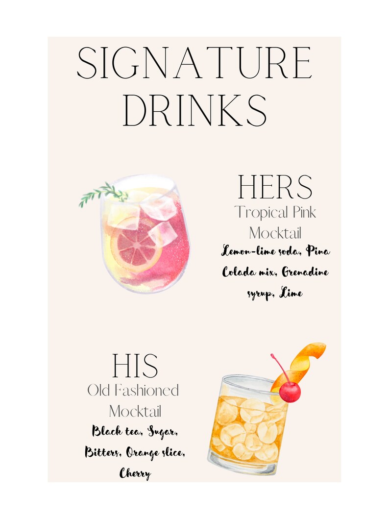 Signature MOCKTAIL Wedding Drinks Poster DIGITAL DOWNLOAD - Etsy