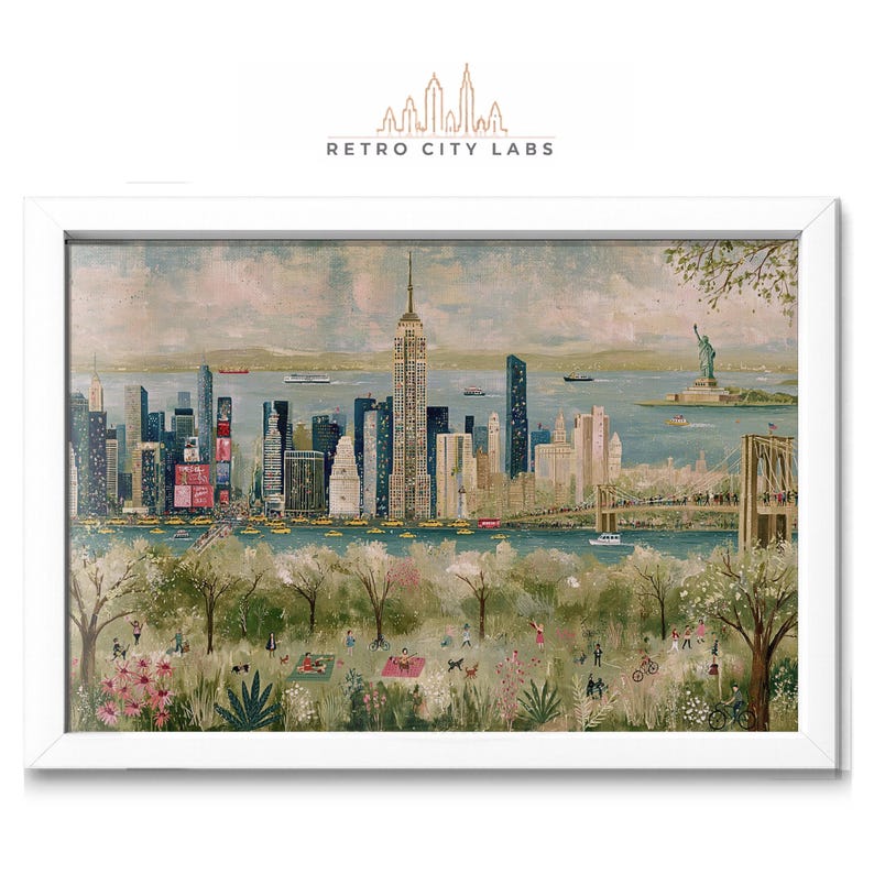 New York Skyline Spring Park Luxury Painterly Wall Art Print Poster - Etsy