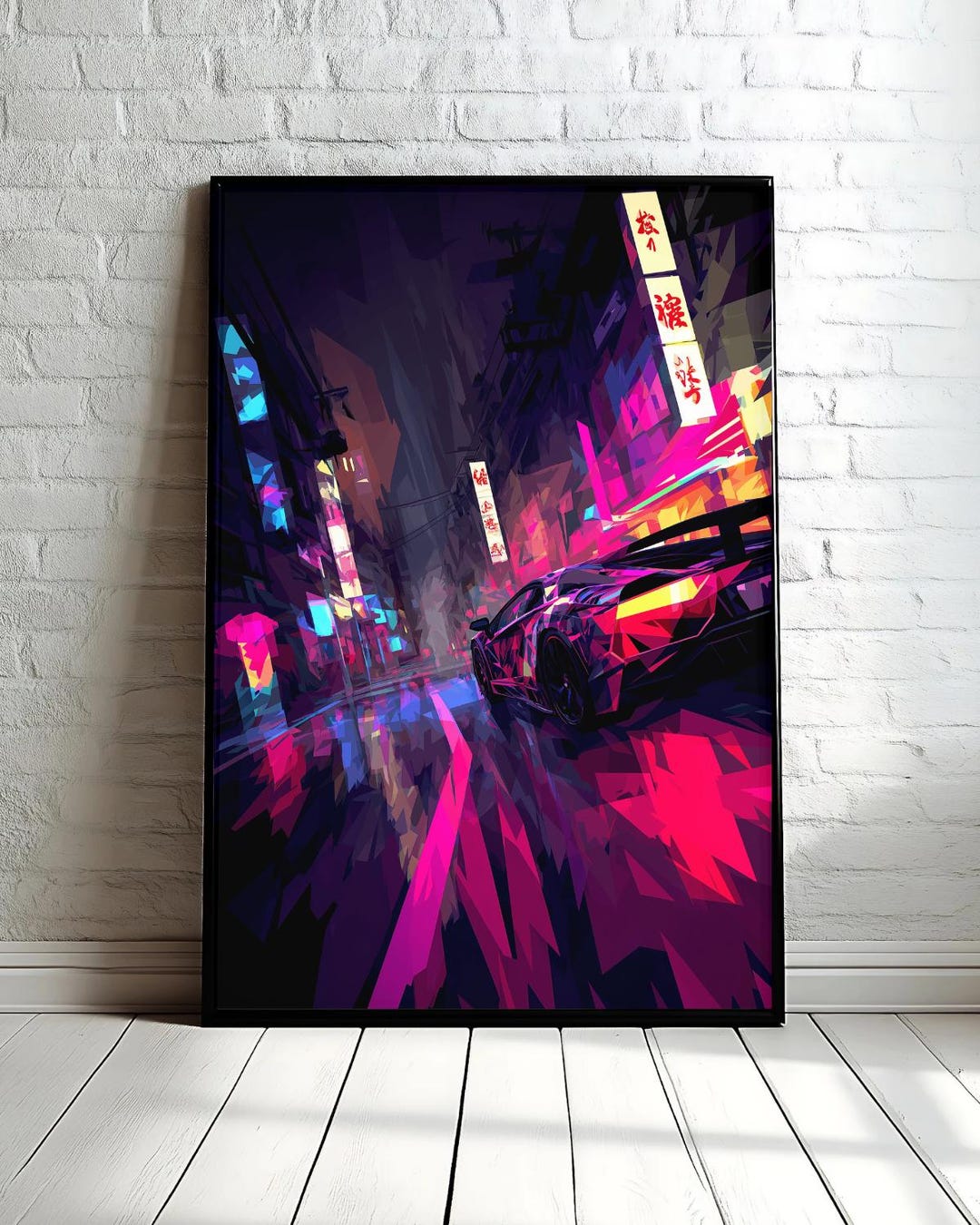 Prismatic Neon Velocity Japanese Supercar Poster Abstract Cyber City ...