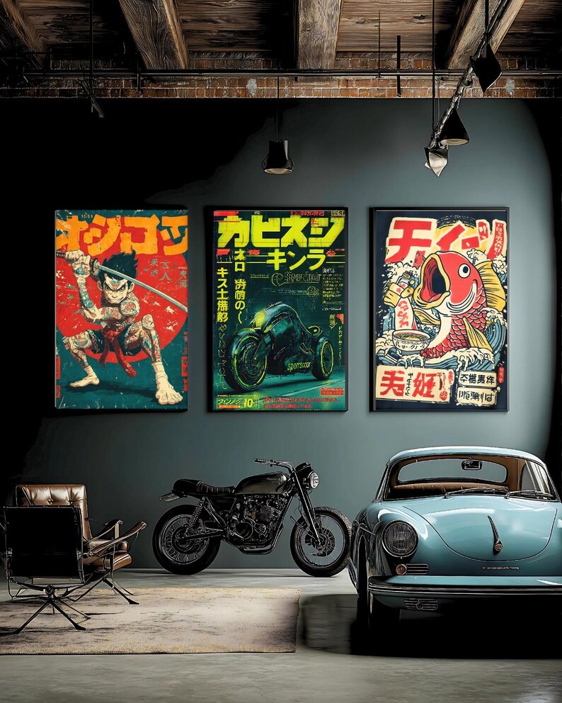 Retro Japanese Cyber Motorcycle Poster Neon Racing Magazine Style Wall ...