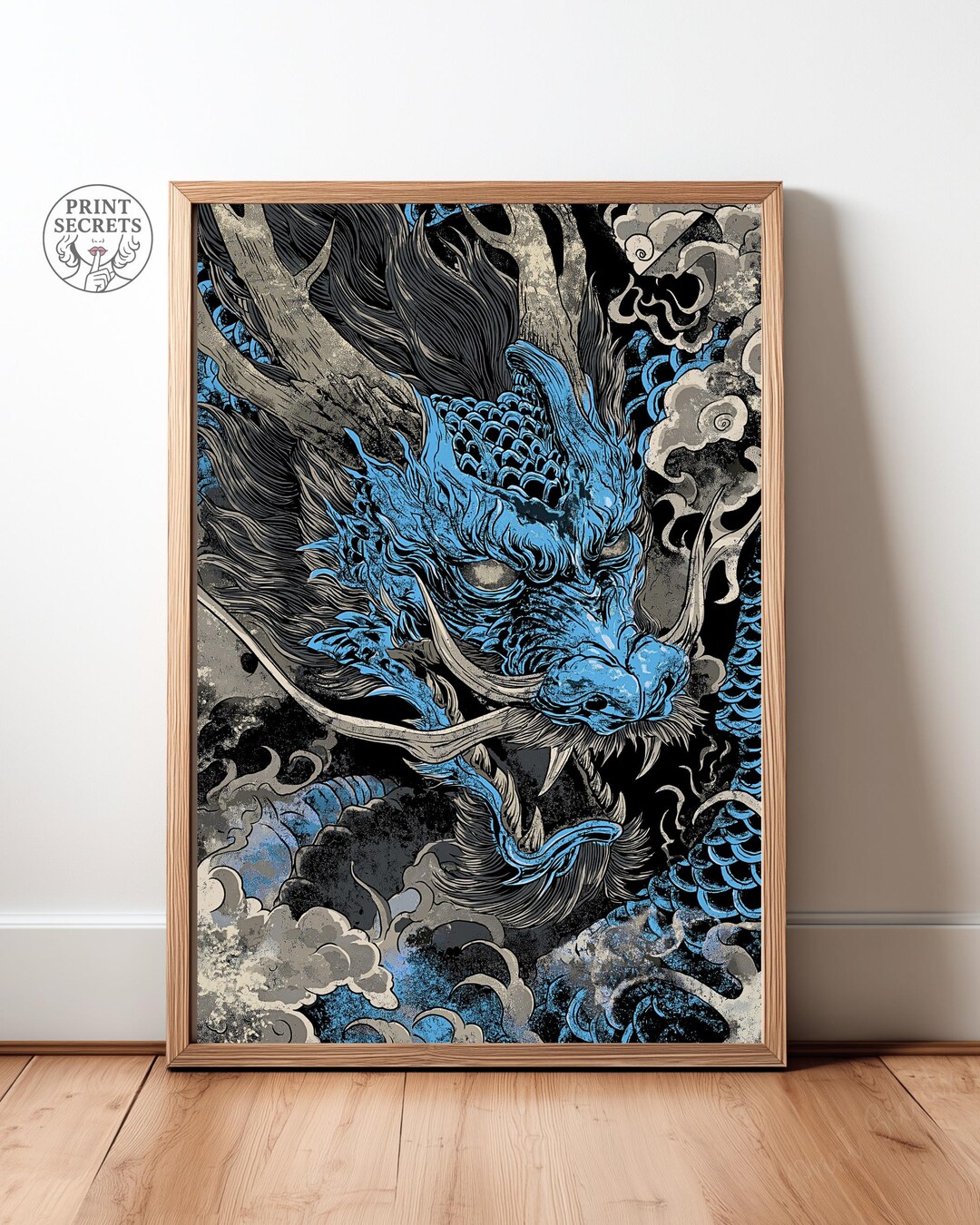 Japanese Blue Dragon Storm Ukiyo-e Mythology Art Print - Etsy