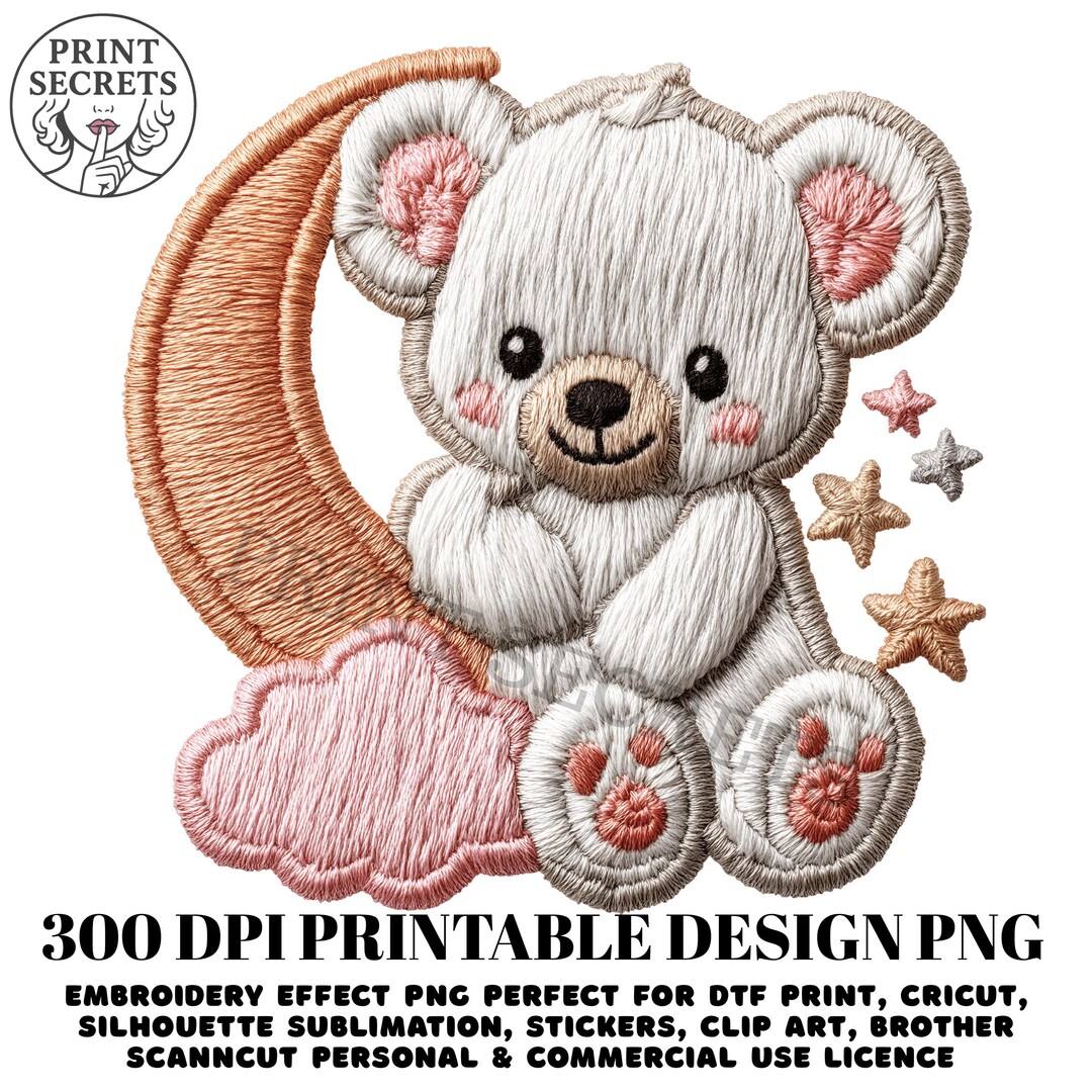 Chenille Teddy Bear Embroidery Effect PNG, Nursery Clipart (digital ...