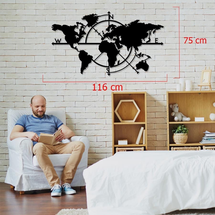 Metal World Map, Metal Wall Decor, Metal Wall Art, Minimal World Map ...