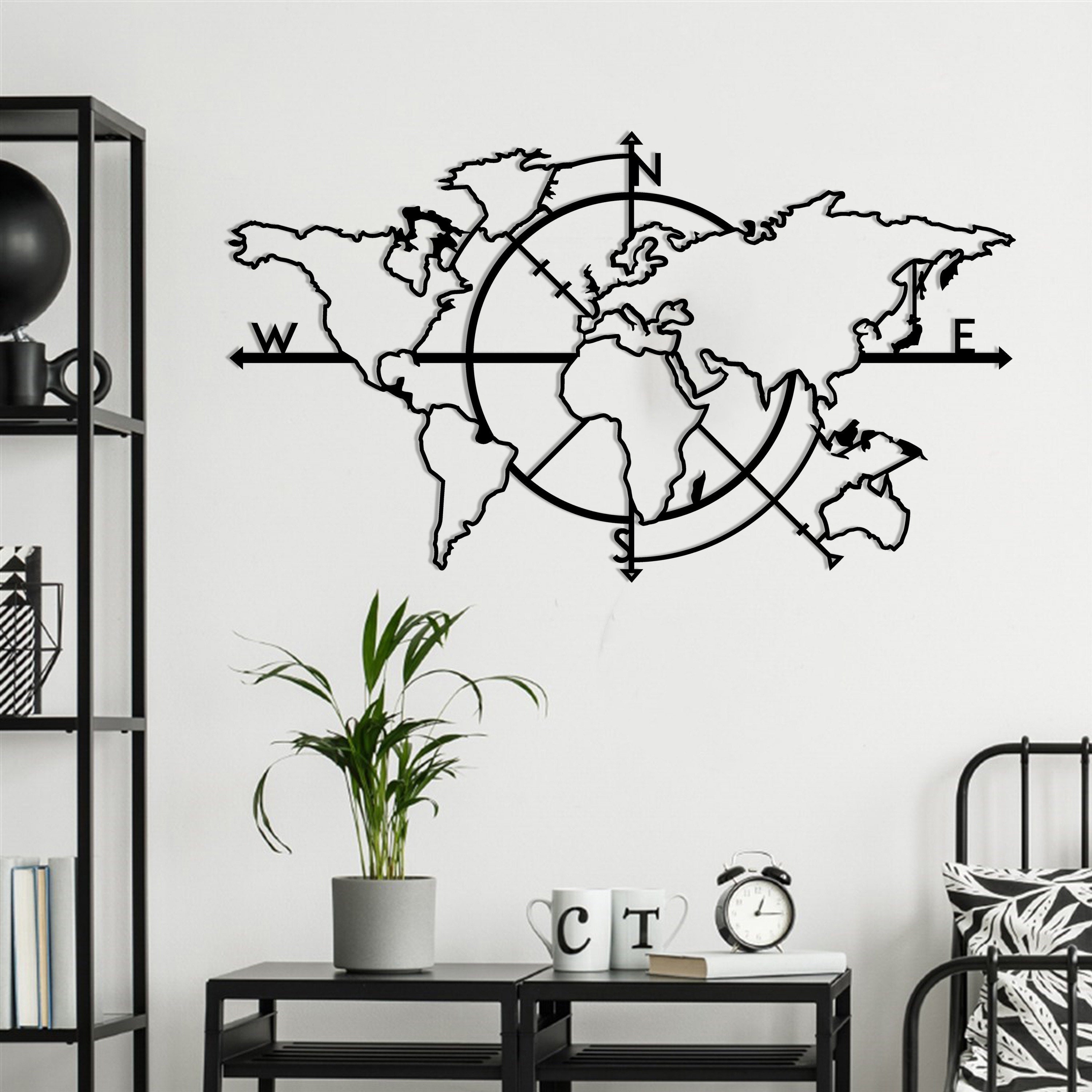 Metal World Map. Metal Wall Decor. Metal Wall Art. Minimal World Map ...
