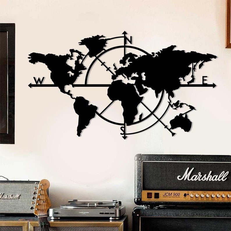 Metal World Map, Metal Wall Decor, Metal Wall Art, Minimal World Map ...