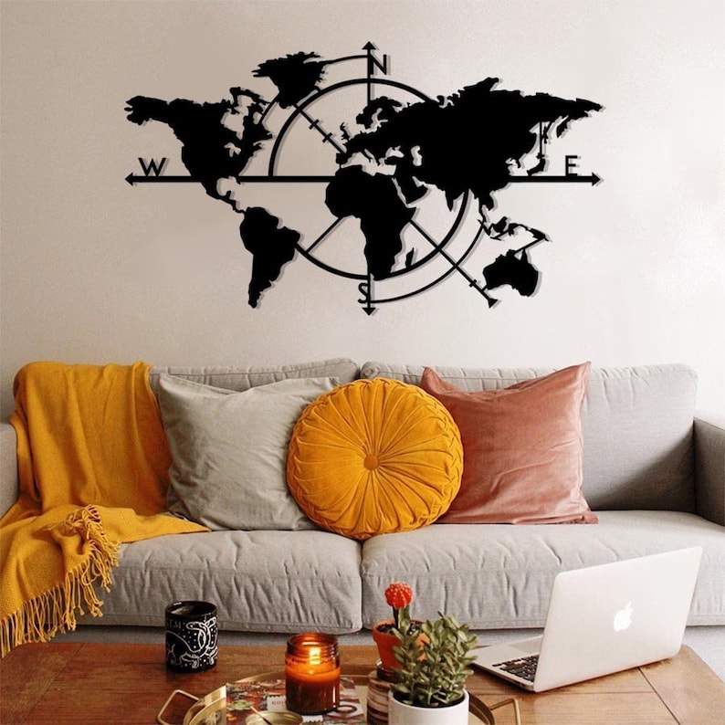 Metal World Map, Metal Wall Decor, Metal Wall Art, Minimal World Map ...