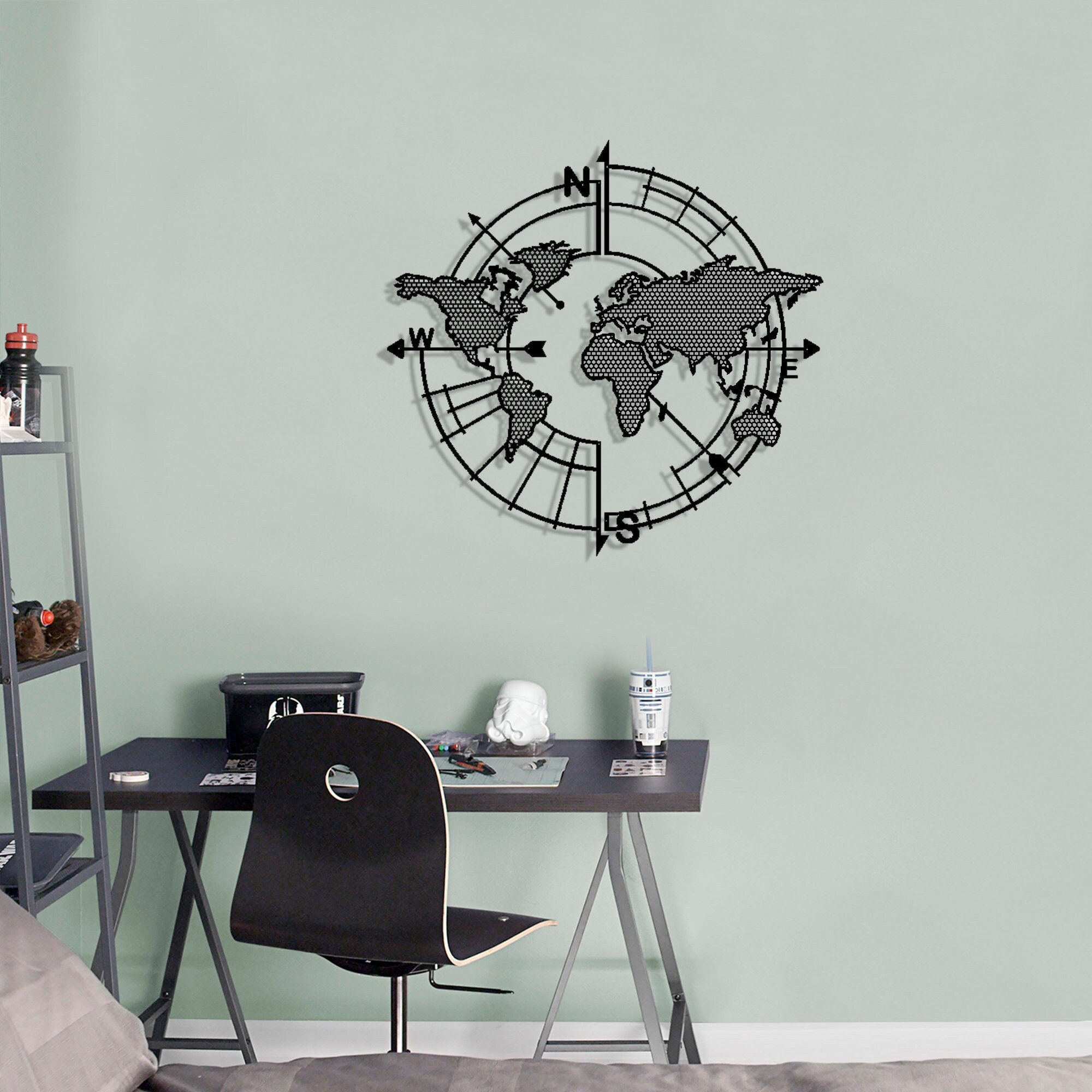 Compass Metal World Map. Metal Wall Decor. Metal Wall Art. - Etsy