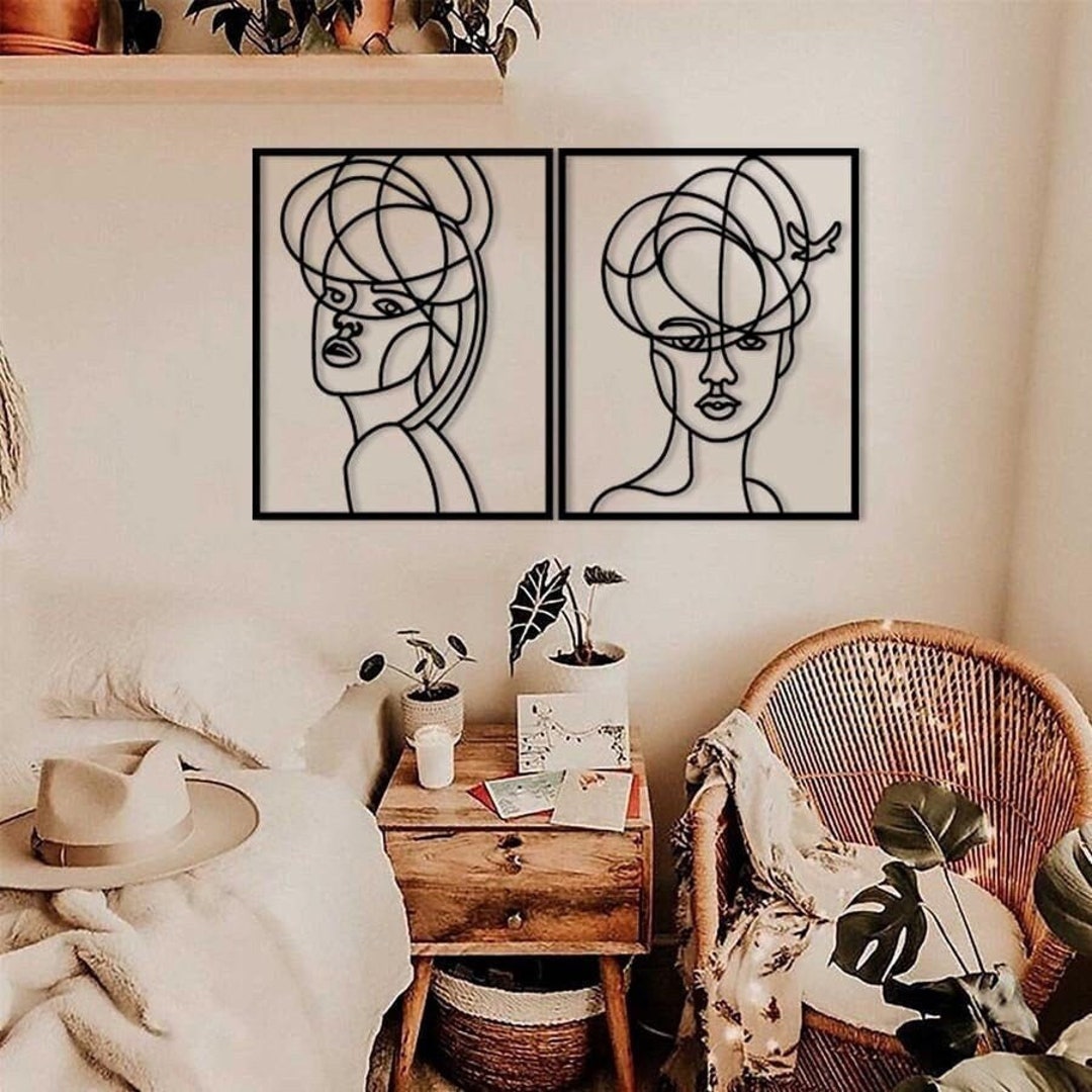 Minimalist Woman Line Art, Large Drawing Metal Wall Decor, Abstract ...