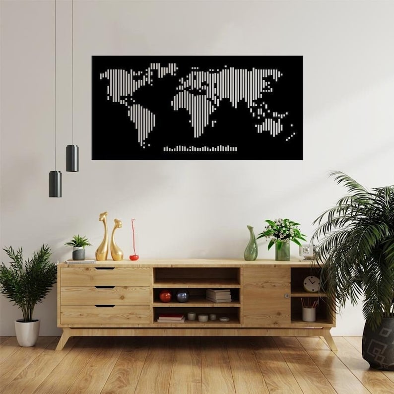 Striped Metal World Map: Modern Line Art Wall Decor - Etsy Australia