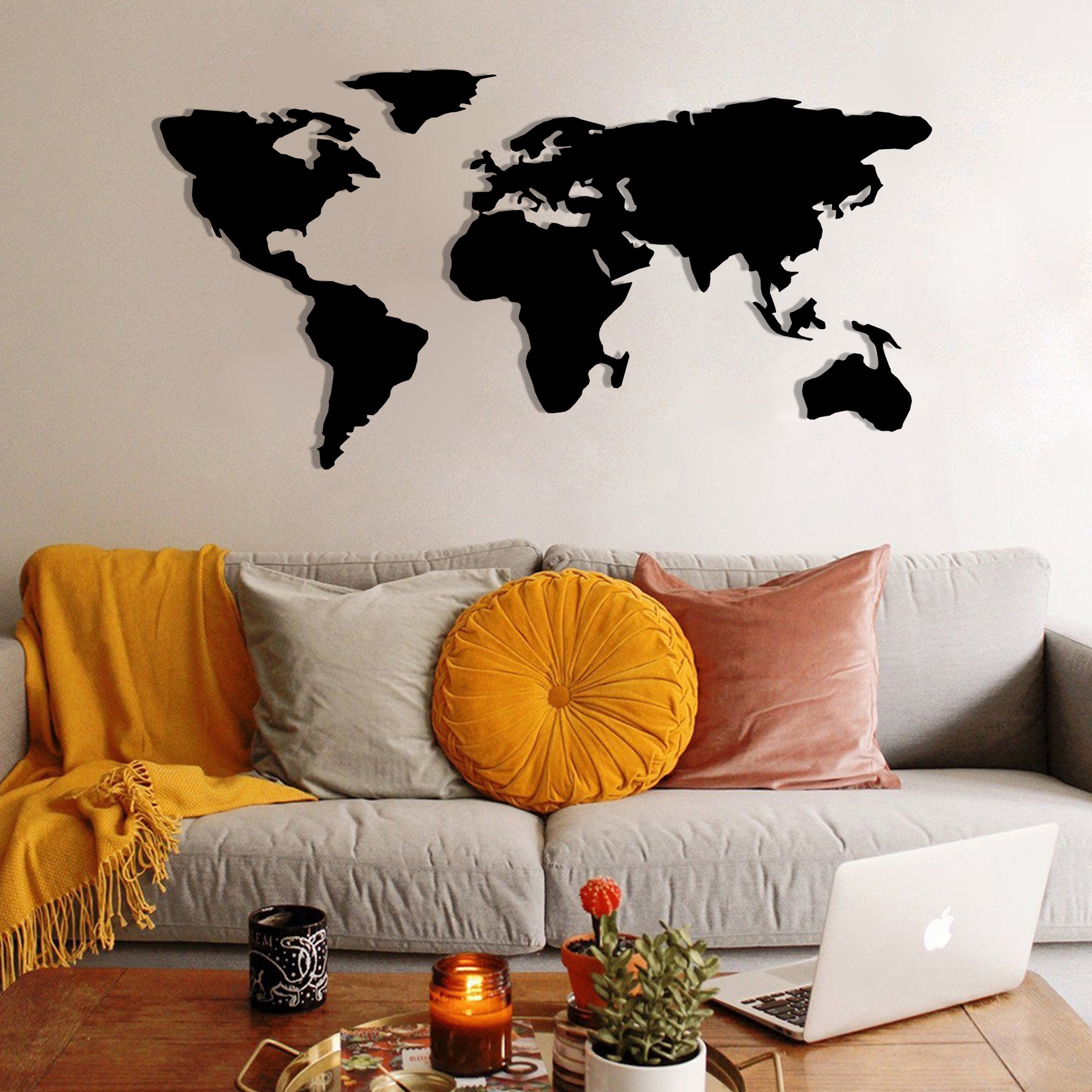 Metal World Map, Metal Wall Decor, Metal Wall Art, Minimal World Map ...