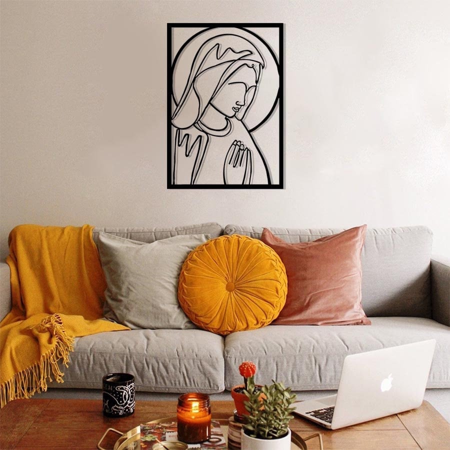 Virgin Mary Metal Wall Decor Christian Line Art Gift. the Blessed ...