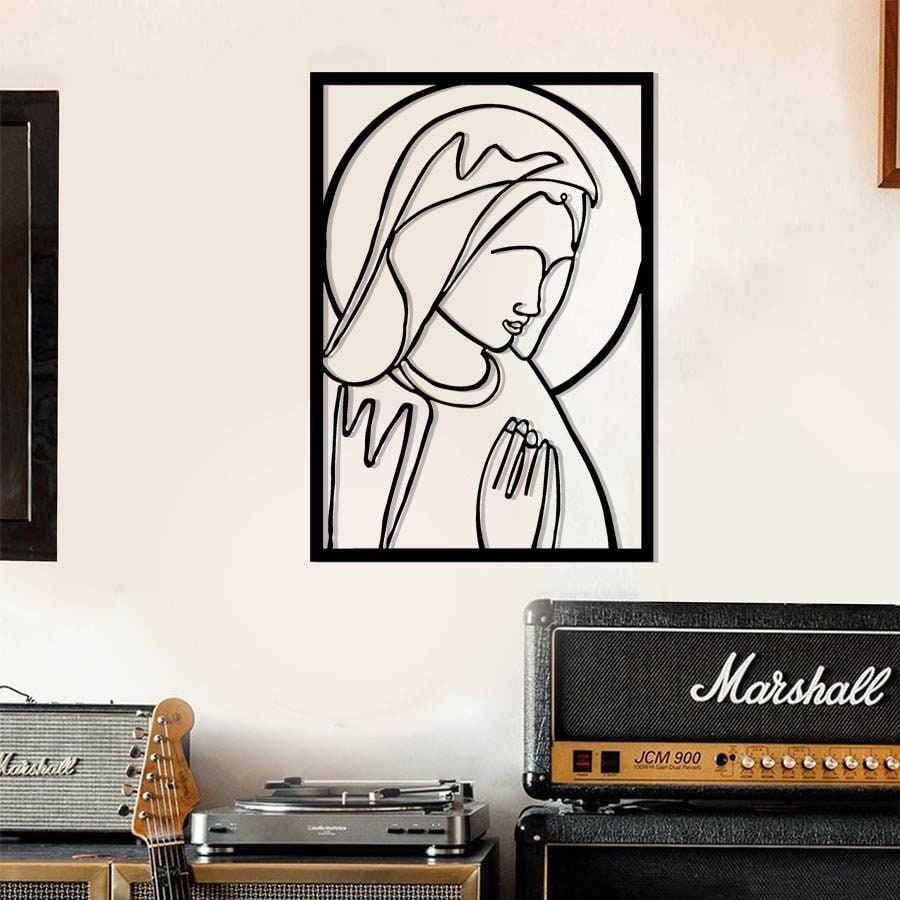 Virgin Mary Metal Wall Decor Christian Line Art Gift. the Blessed ...