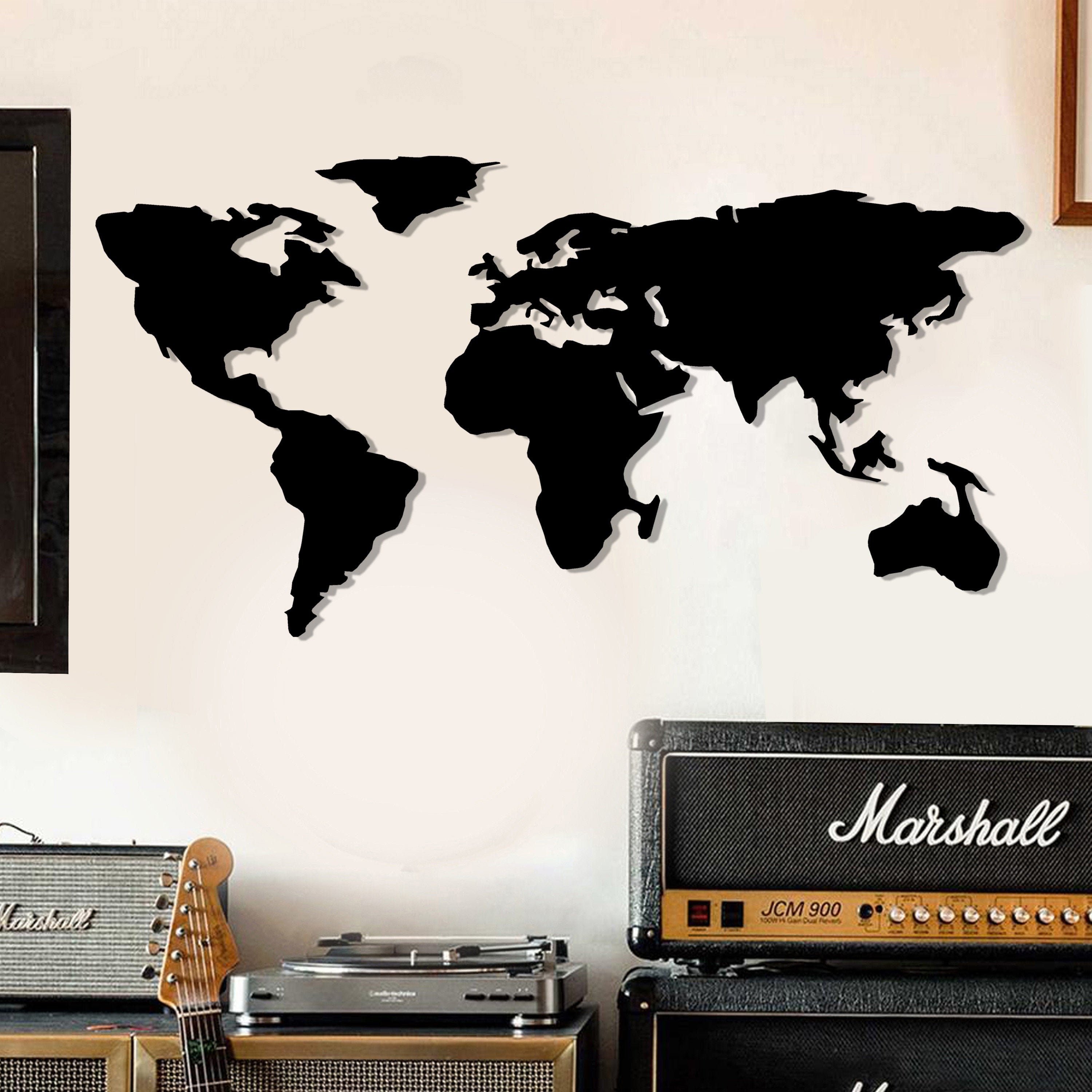 Metal World Map, Metal Wall Decor, Metal Wall Art, Minimal World Map ...