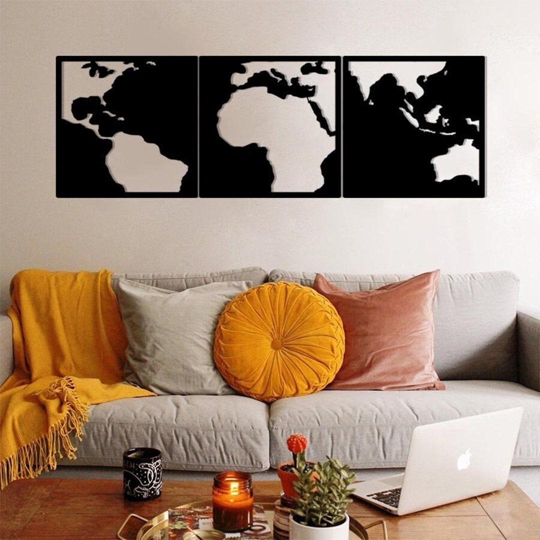 3 Pieces Metal World Map, Metal Wall Decor, Metal Wall Art, Metal Sign ...