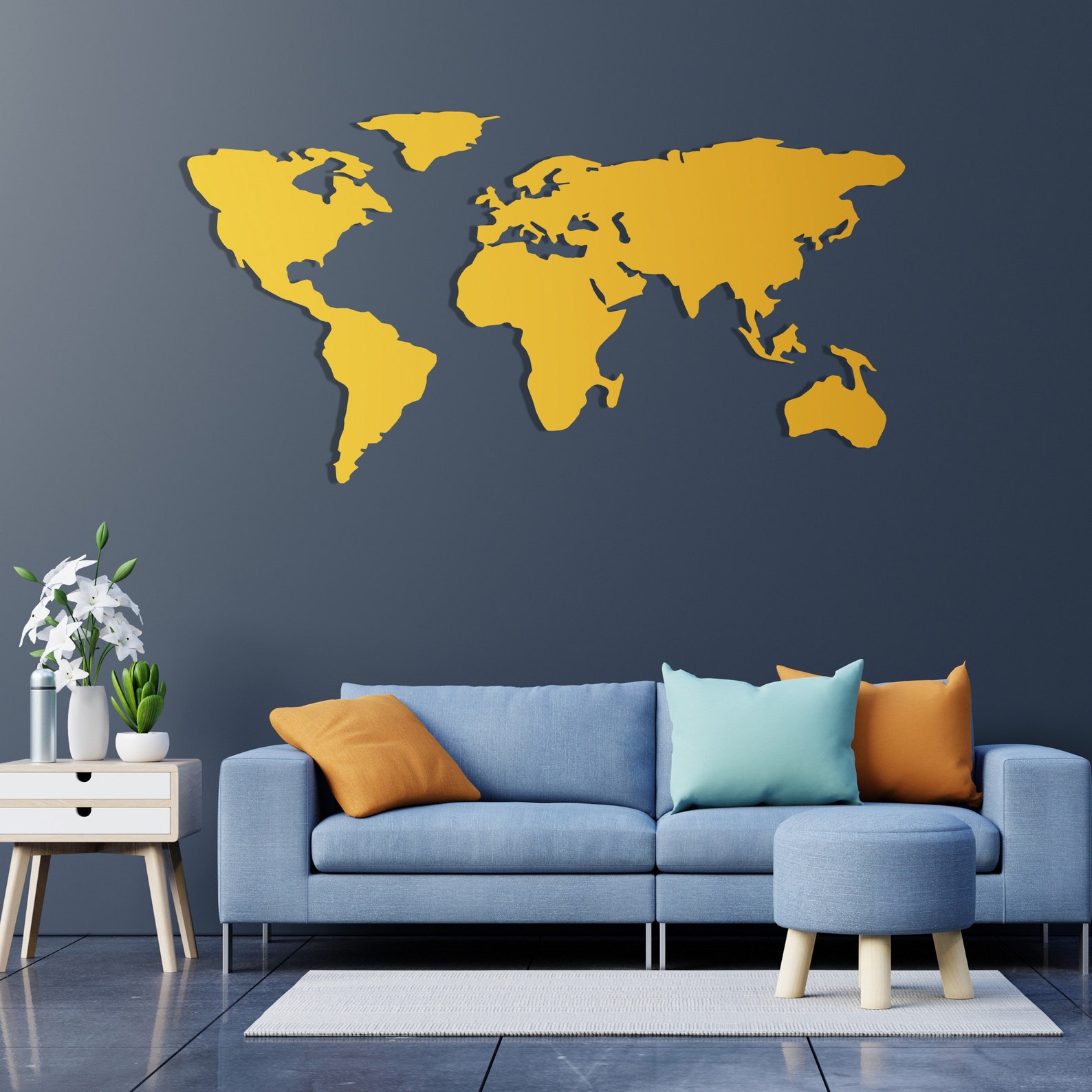 Metal World Map, Metal Wall Decor, Metal Wall Art, Minimal World Map ...