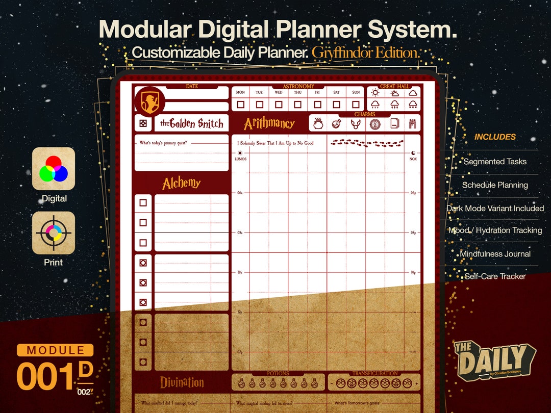 Potter Wizard Daily Planner [scarlet/lion]- Customizable, Minimalist ...